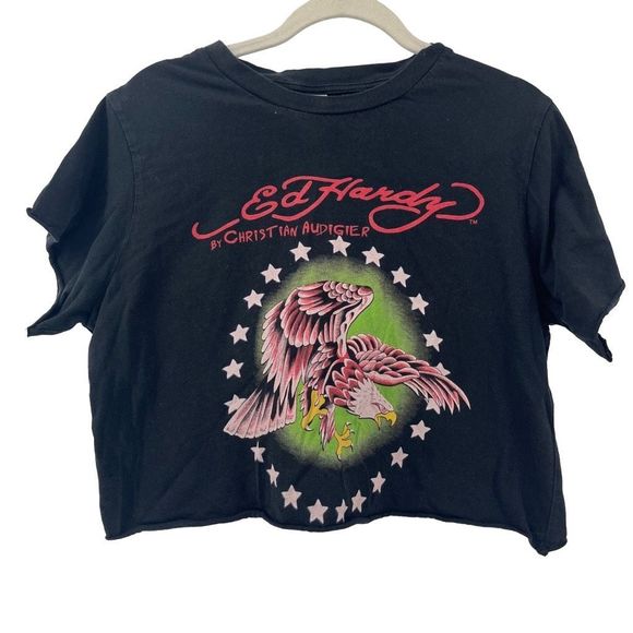 Ed Hardy | Tops | Ed Hardy Top Womens 2 Tee Crop Eagle Stars Black Logo ...